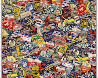 TINY TRAVEL LABELS Digital Printable Collage Sheet Vintage