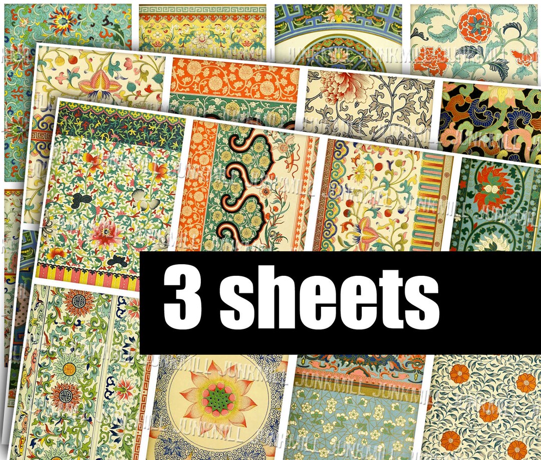 ASIAN PRINTS - Digital Printable Collage Sheet - Chinese Ornamental ...
