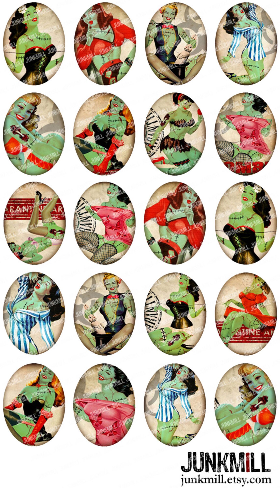 Zombie PIN-UPS Digital Printable Collage Sheet Retro | Etsy