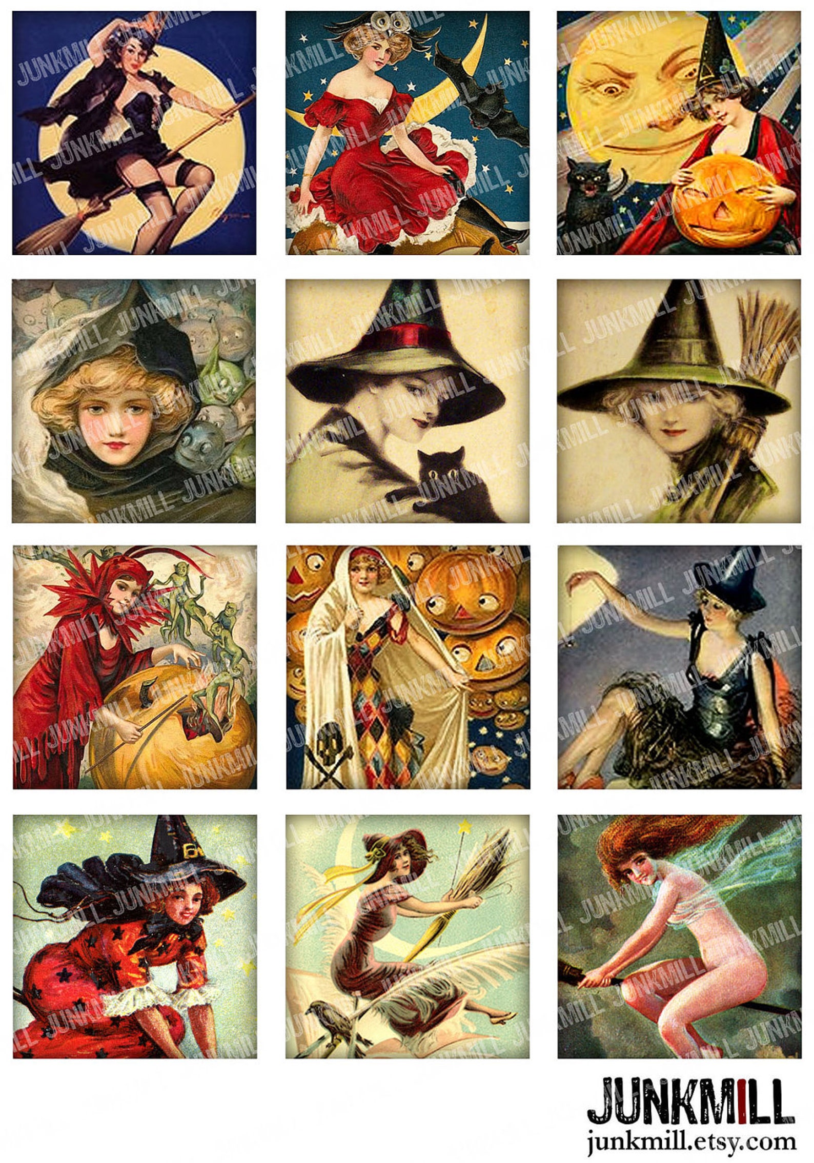 Wistful Witches Digital Printable Collage Sheet 2 X Etsy