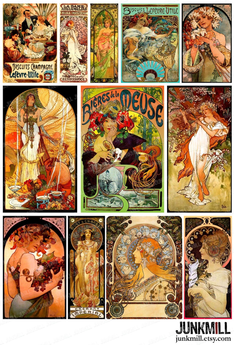 MUCHA MASTERPIECES Digital Printable Collage Sheet - Etsy