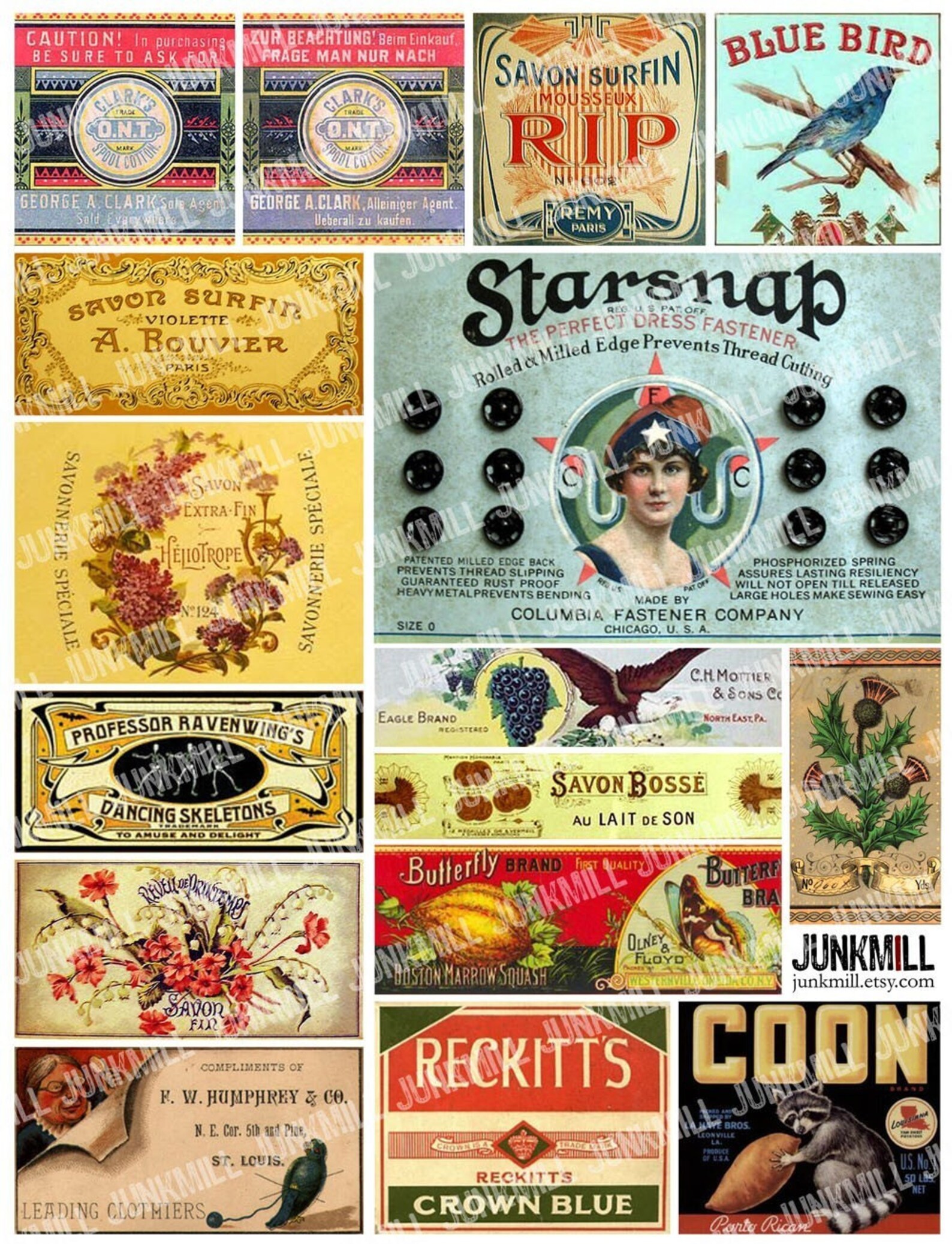 VINTAGE LABELS Digital Printable Collage Sheet Vintage - Etsy