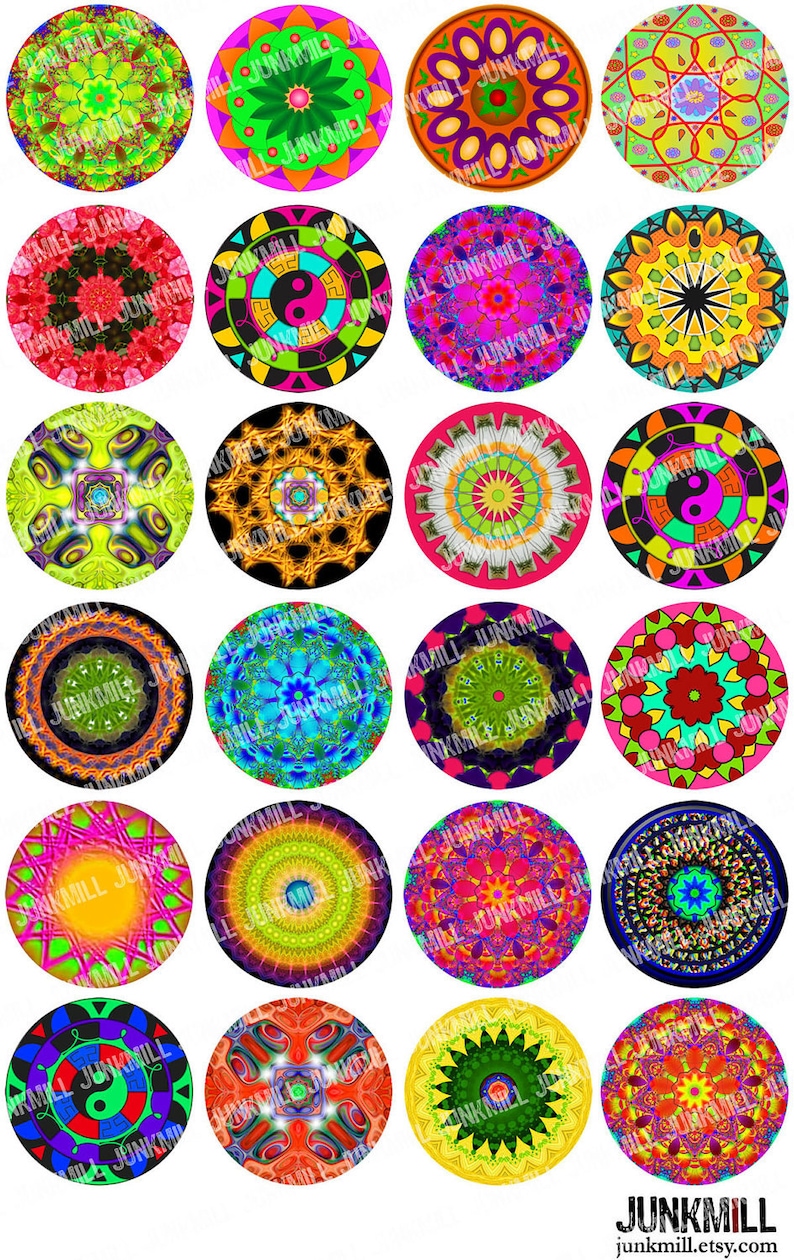MANDALA - Digital Printable Collage Sheet - 1" Circles 25mm & 2 ...