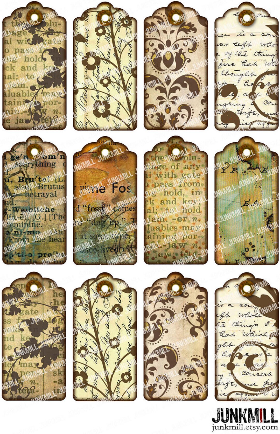 DISTRESSED TAGS - Digital Printable Collage Sheet - Vintage Inspired ...