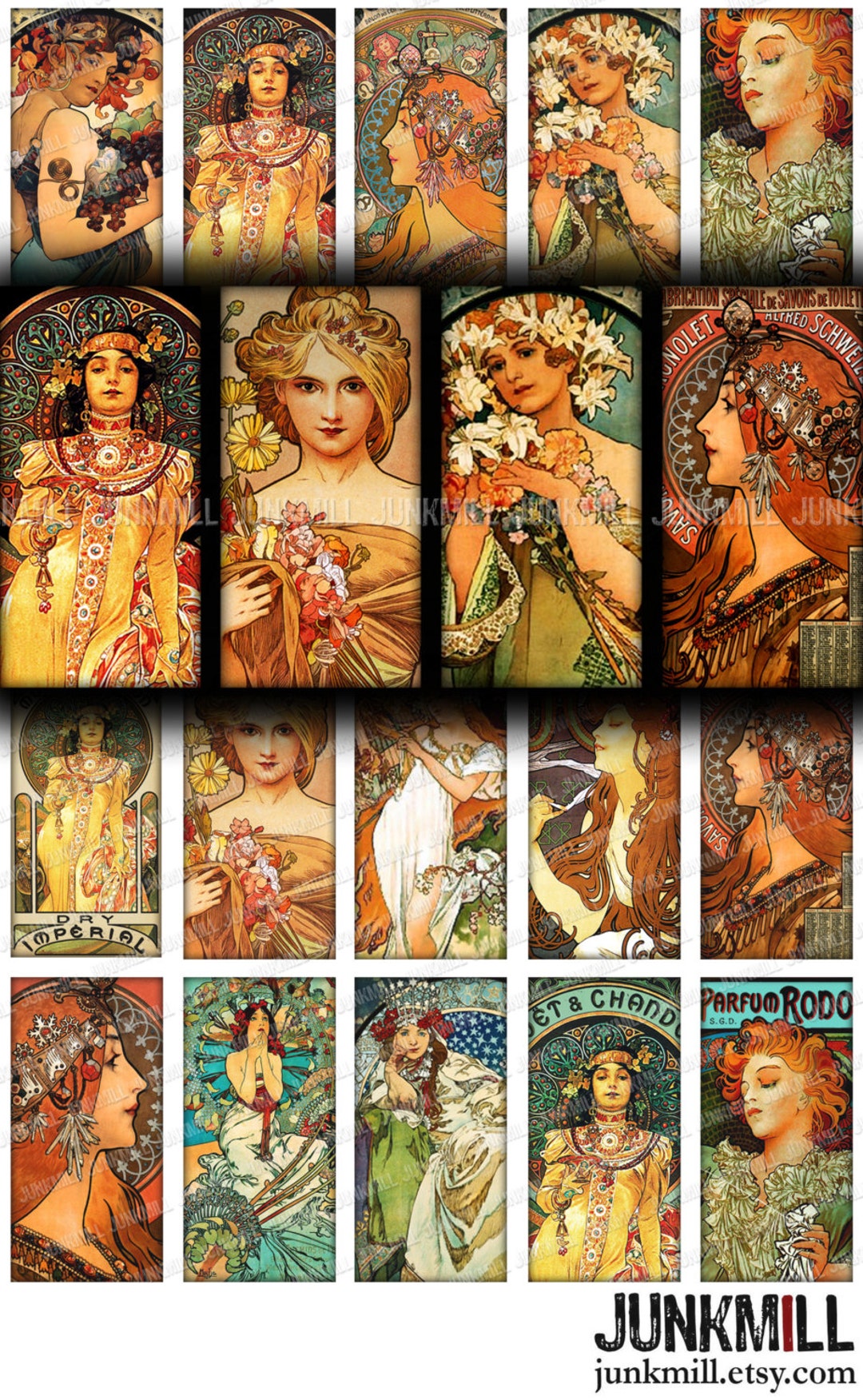 MUCHA TILES - Digital Printable Collage Sheet - 1" X 2" Tiles ...