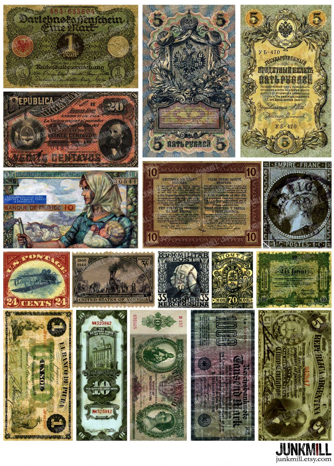 CURRENCY - Digital Printable Collage Sheet - Old Money, Antique Bills ...
