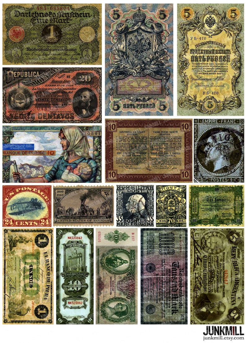 CURRENCY Digital Printable Collage Sheet Old Money | Etsy