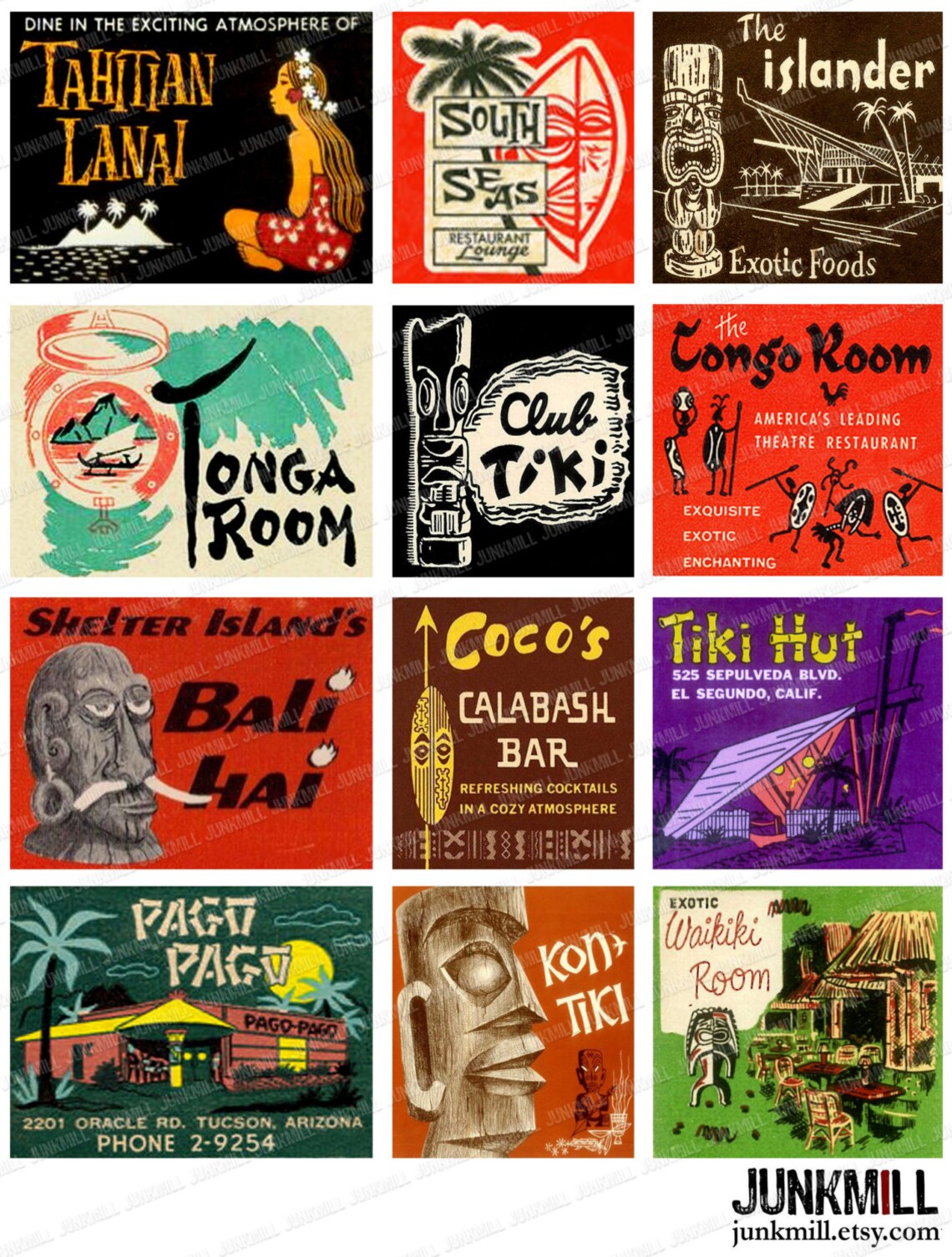 TIKI TIME Digital Printable Collage Sheet Vintage Tiki | Etsy