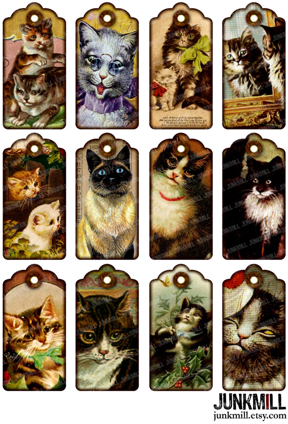 CAT TAGS Digital Printable Collage Sheet Whimsical - Etsy