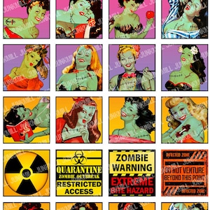 Zombie GIRLS - Digital Printable Collage Sheet - Retro Undead Pin-ups ...