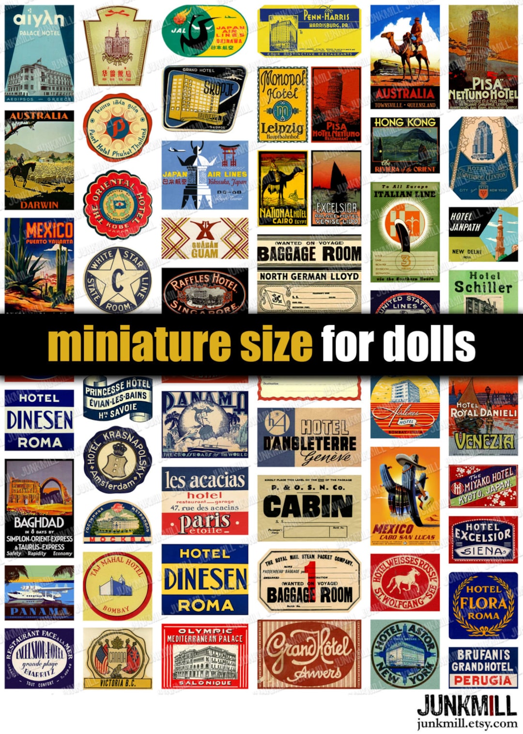 TINY TRAVEL LABELS Digital Printable Collage Sheet Vintage Travel ...