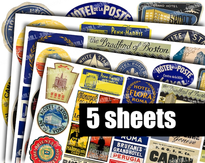 Luggage Labels - 24 Reproduction Vintage Travel Labels & Suitcase ...