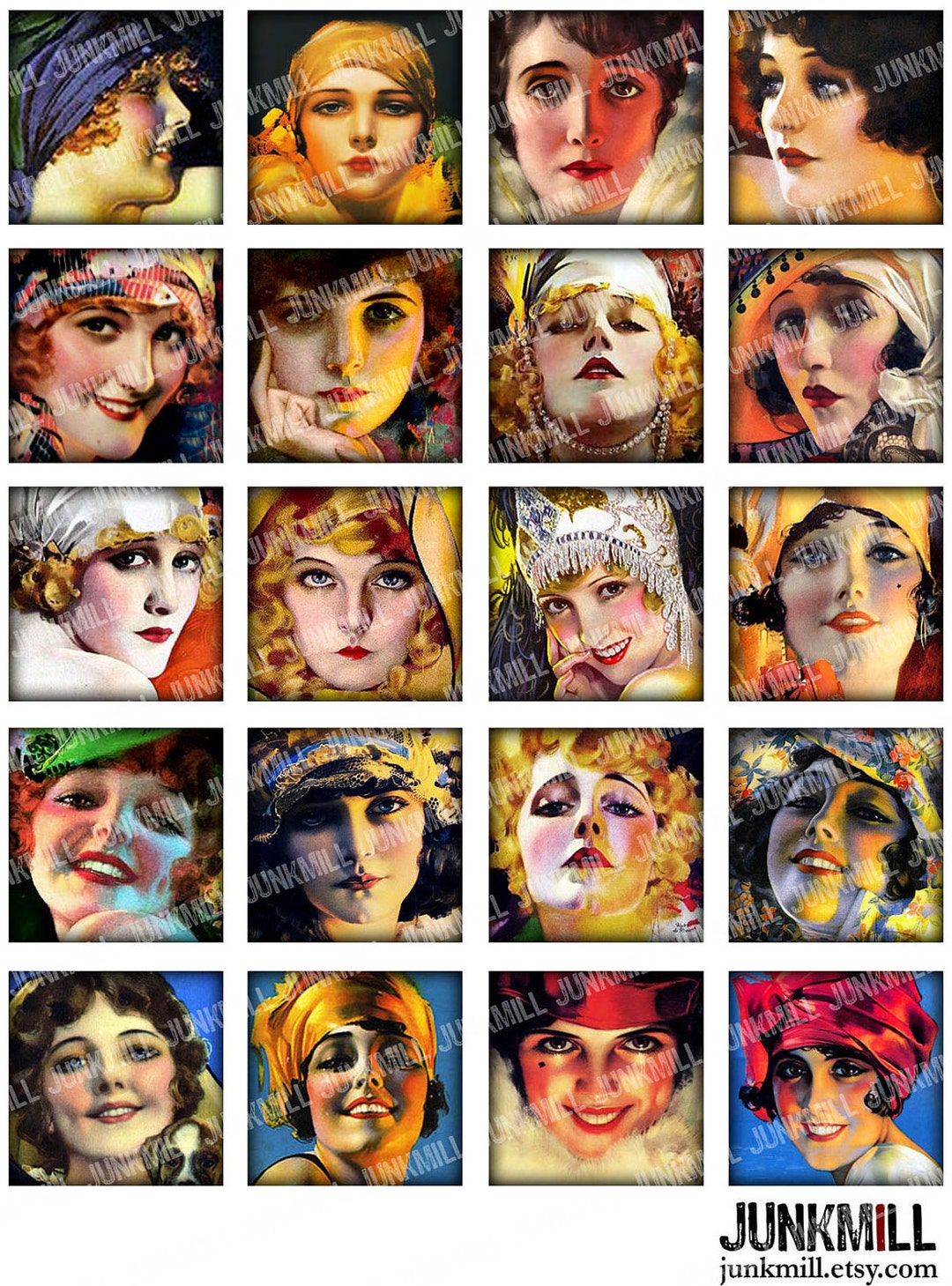 GLAMOUR GIRLS Digital Printable Collage Sheet Art Nouveau Fashion, Film ...