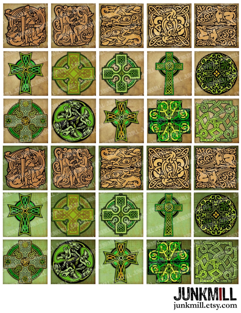 CELTIC SQUARES - Digital Printable Collage Sheet - Irish Celtic Crosses ...