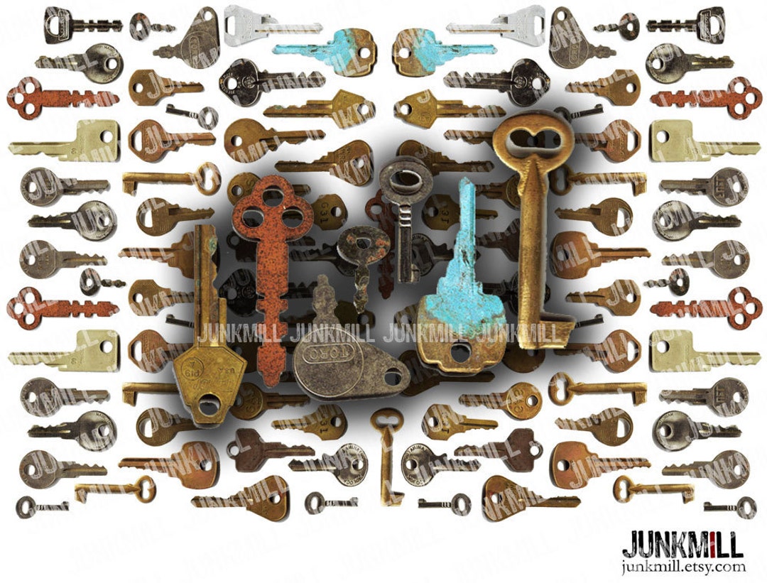 KEYED UP Digital Printable Collage Sheet Vintage Skeleton Keys, Old ...