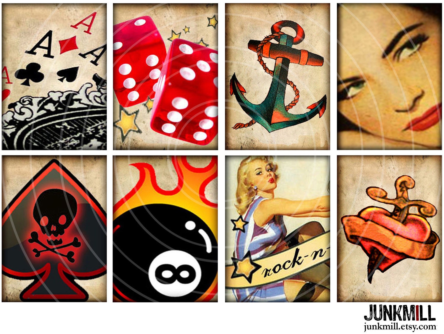ROCKABILLY - Digital Printable Collage Sheet - ATC 2.5" X 3.5" - Retro ...