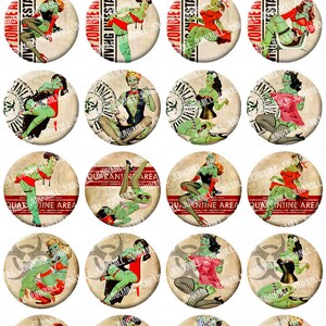 Zombie PIN-UPS - Digital Printable Collage Sheet - Retro Horror Pin-up ...