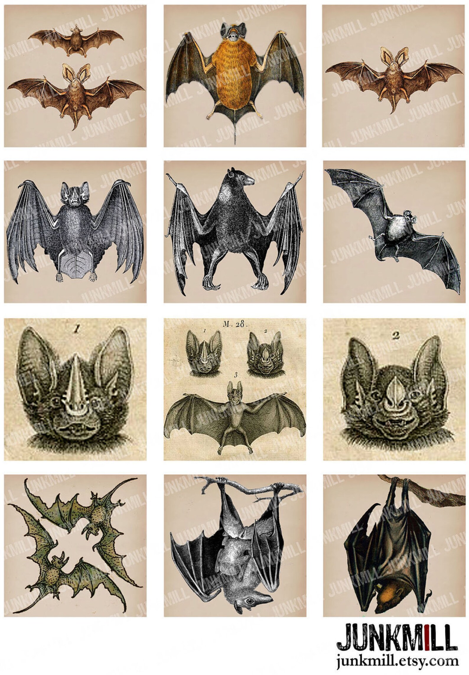 BATS - Digital Printable Collage Sheet - 2" Squares, 50 Mm Round ...