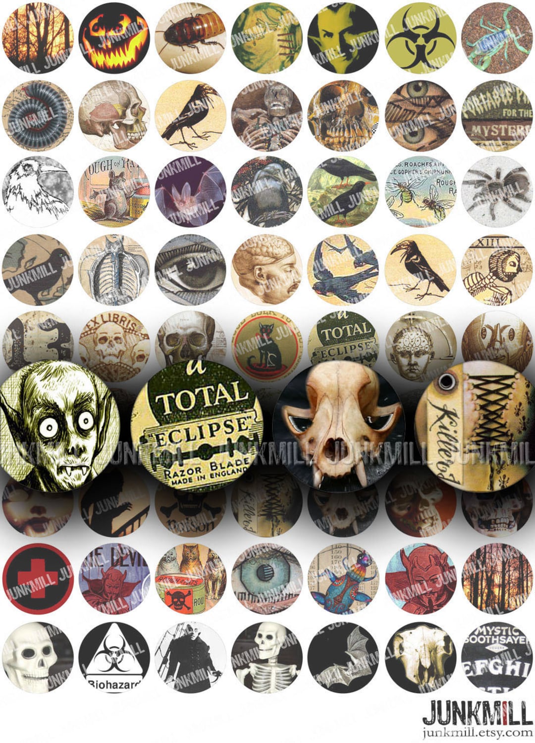 MACABRE CIRCLES - Digital Printable Collage Sheet - Halloween Variety ...