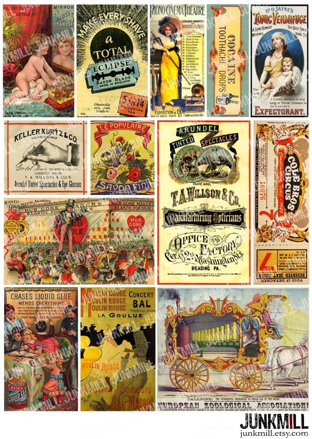 CURIOSITY CARDS - Digital Printable Collage Sheet - Vintage Circus ...