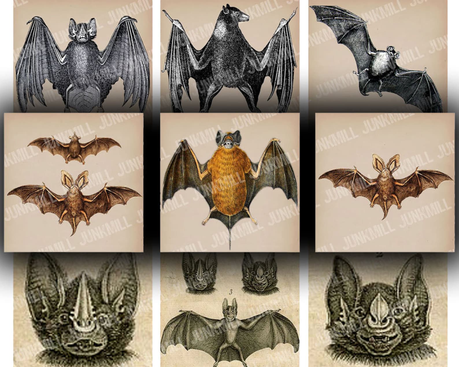 BATS - Digital Printable Collage Sheet - 2" Squares, 50 Mm Round ...