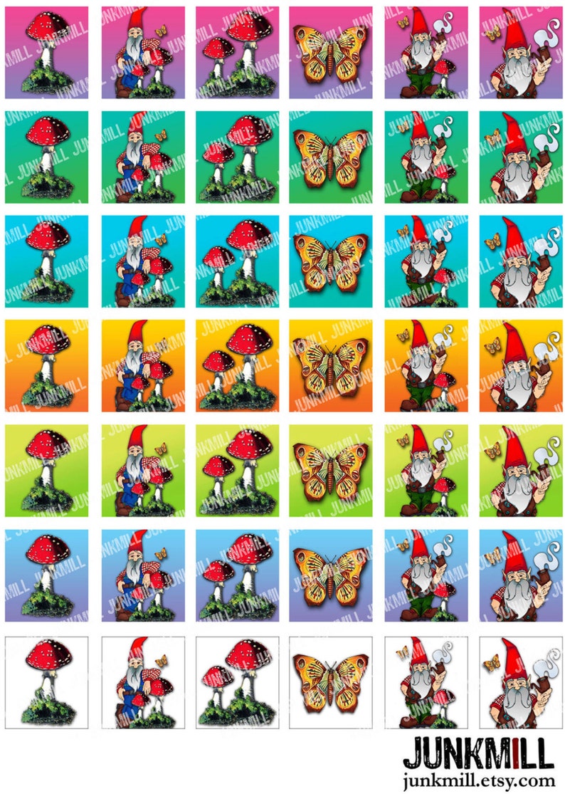 GARDEN GNOMES Digital Printable Collage Sheet Colorful - Etsy