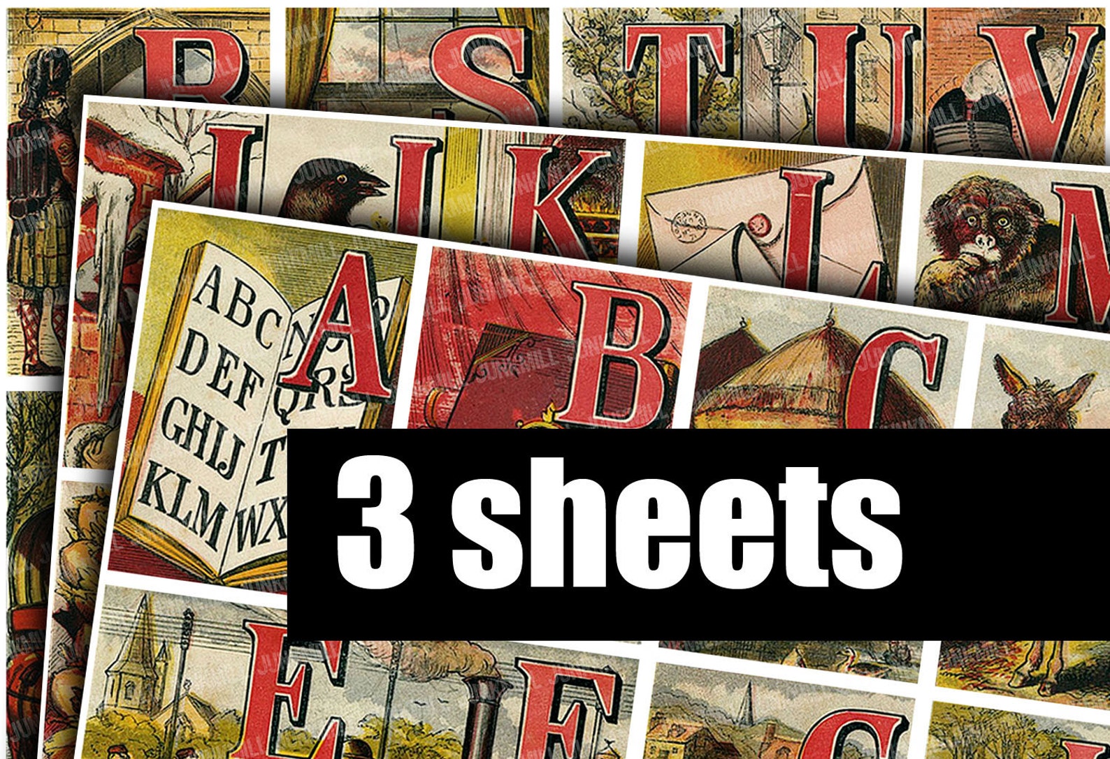 ANTIQUE ALPHABET - Digital Printable Collage Sheet - ATC 2.5" X 3.5 ...
