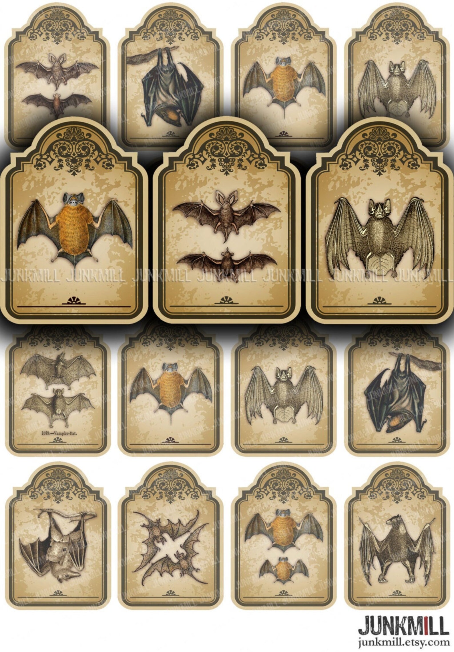 VICTORIAN BATS - Digital Printable Collage Sheet - Mini Vampire Bat ...