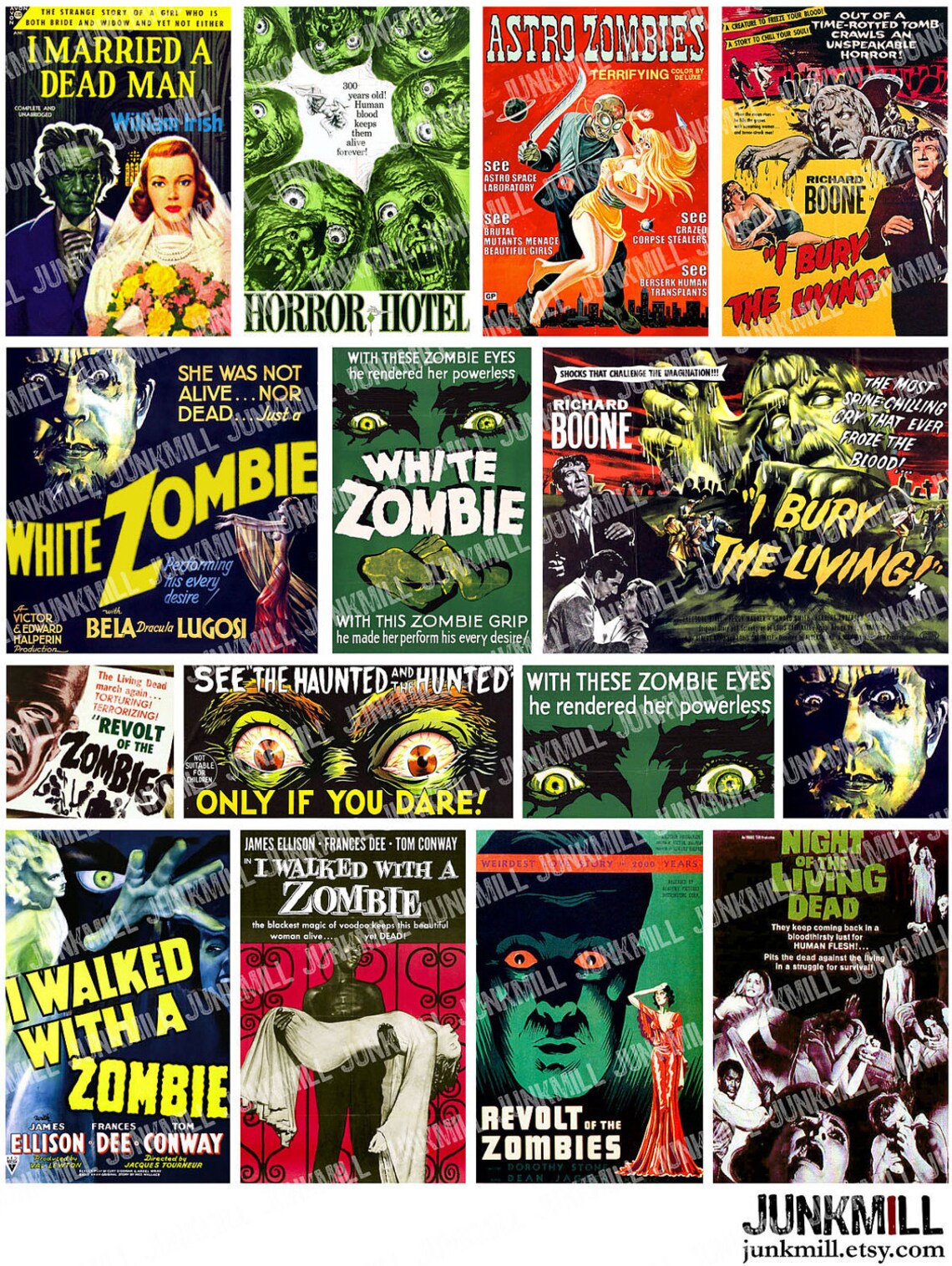Zombies - Digital Printable Collage Sheet - Cult Classic Horror Movie ...