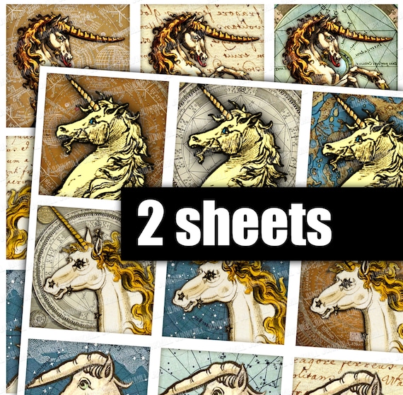 CELESTIAL UNICORNS Digital Printable Collage Sheet Classic | Etsy