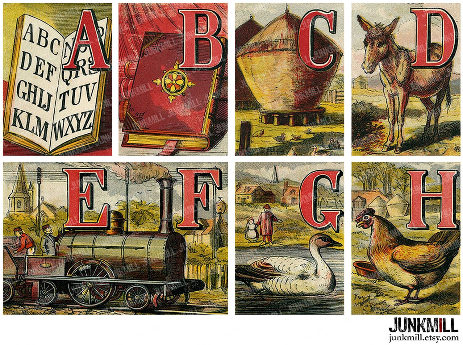 ANTIQUE ALPHABET - Digital Printable Collage Sheet - ATC 2.5" X 3.5 ...