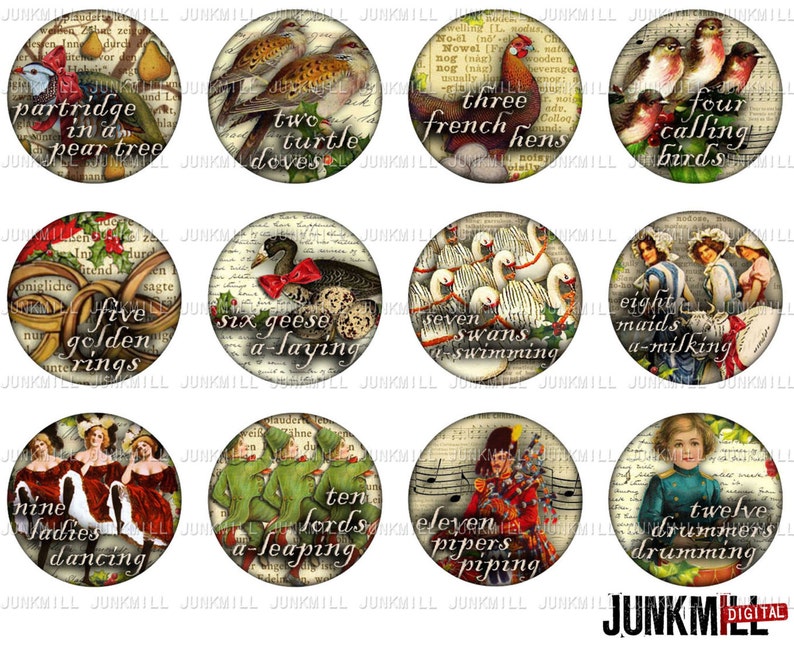 12 DAYS OF CHRISTMAS Digital Printable Collage Sheet | Etsy