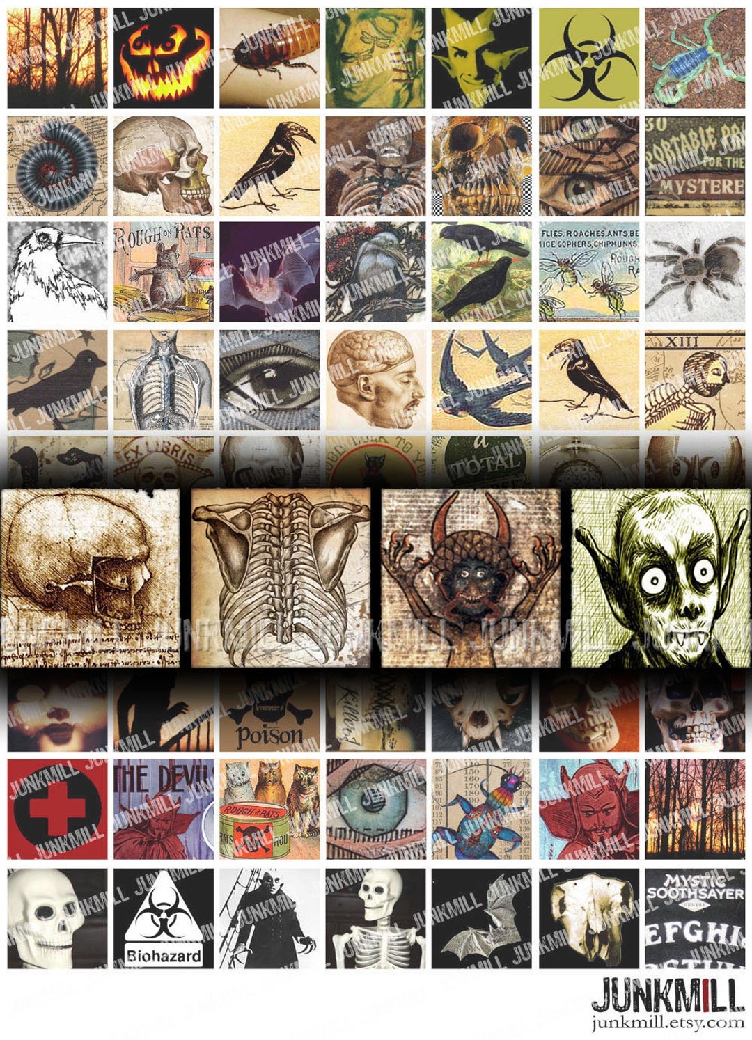 MACABRE MINIS - Digital Printable Collage Sheet - Creepy Goth Halloween ...