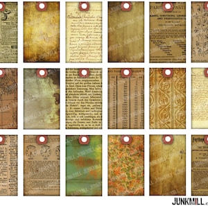 PAPER SCRAP TAGS Digital Printable Collage Sheet Vintage Grunge ...