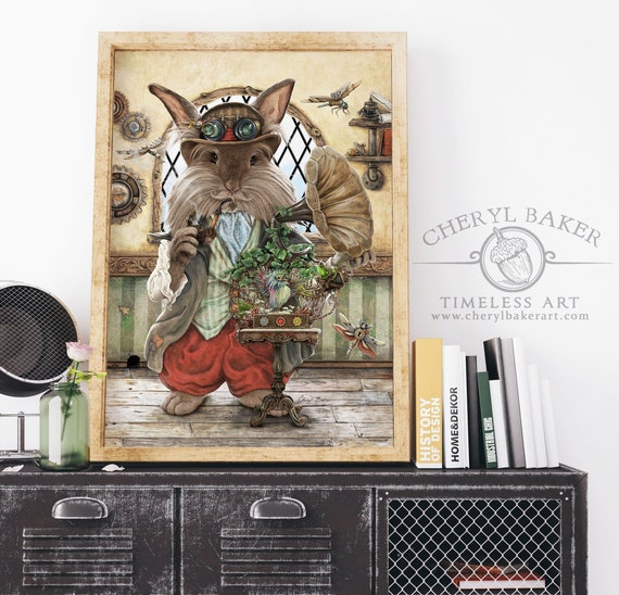 Rabbit Steampunk Art Rabbit Print Rabbit Painting Steampunk | Etsy
