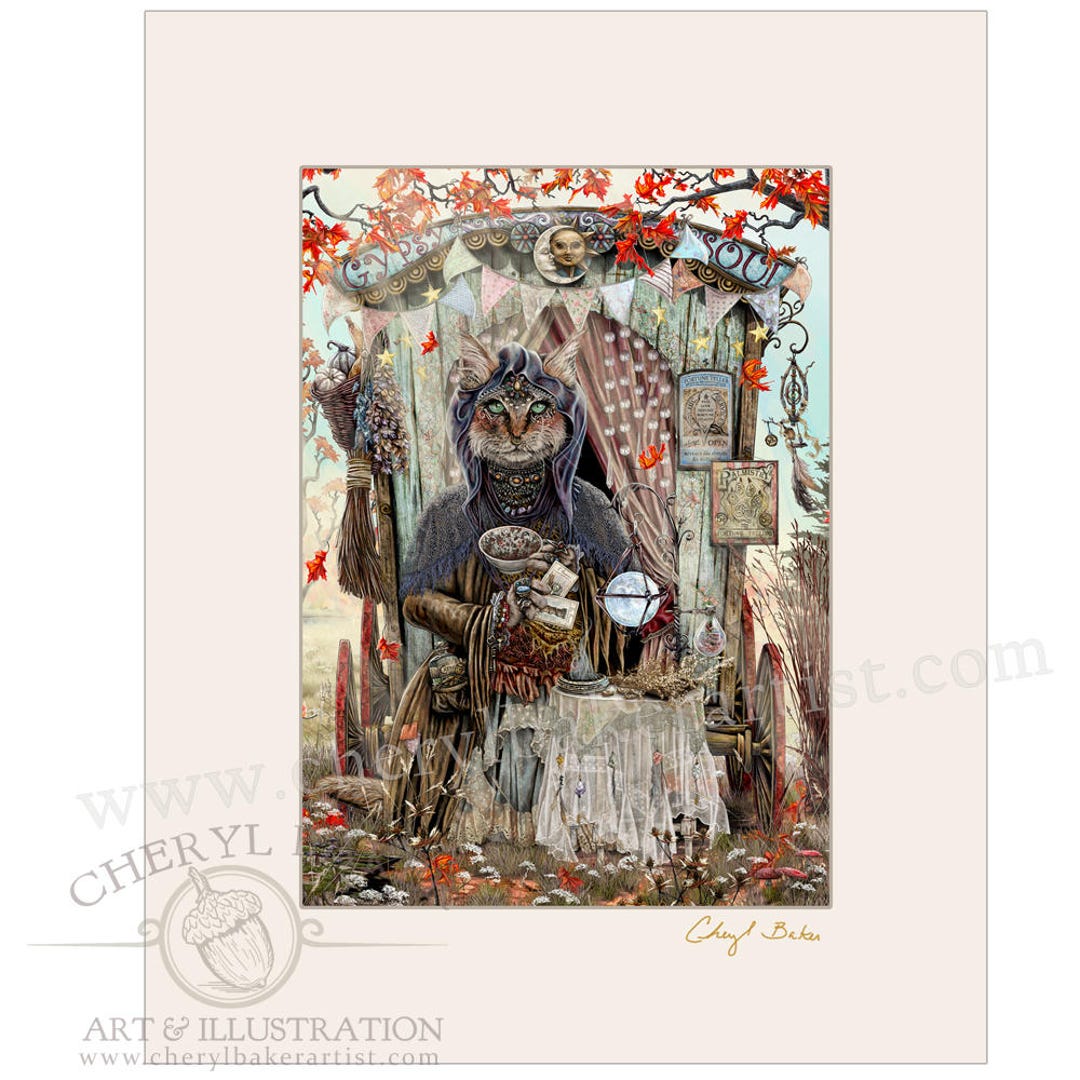Gypsy Cat Fortune Teller Matted Art Gypsy Art Gypsy Decor Gypsy Print ...