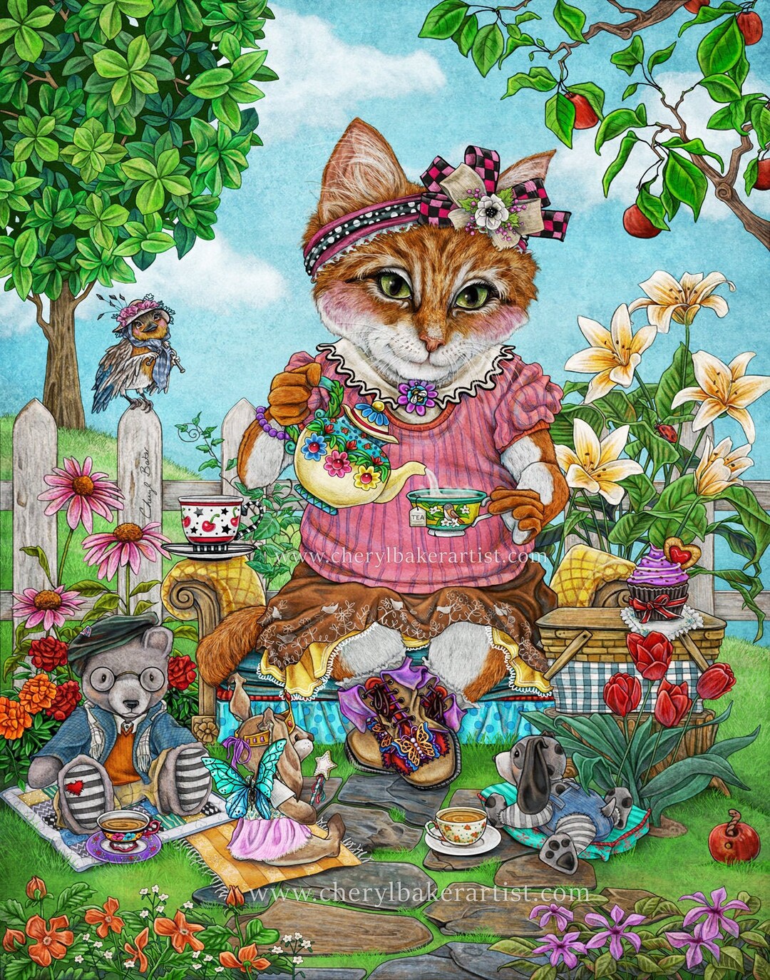 Cute Kitten Art Cat Art Print Tea Gifts Cat Artwork Cat Lover Gift ...