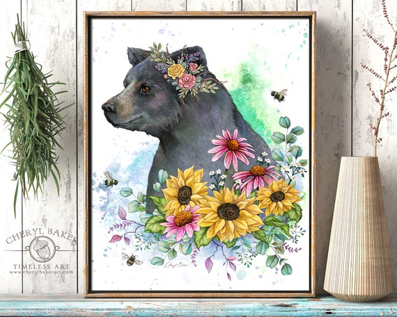 Bear Watercolour Large Animal Prints Bear Art Print Forest | Etsy
