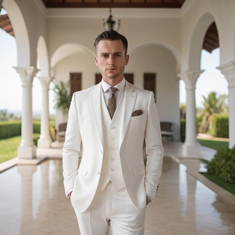 Classic White 3 Piece Suits, Men White Wedding Suits, Slim Fit Suit ...