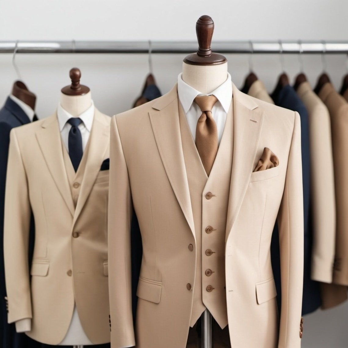 Beige Three Piece Suit for Men's Wedding, Engagement, Anniversary, Prom ...