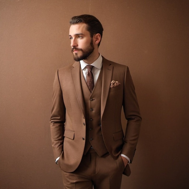 Designer Three Piece Brown Men Suit for Wedding, Engagement ...