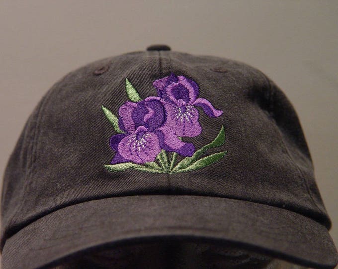 PURPLE IRIS Spring Flower Hat - One Embroidered Men Women Wildlife Cap ...