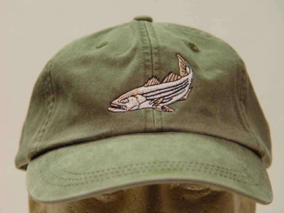 Striped Bass Hat - Embroidered Striper Fish Wildlife Adult Baseball Cap ...