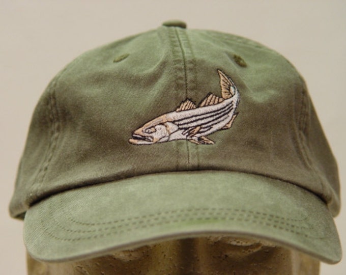 Striped Bass Hat Embroidered Striper Fish Wildlife Adult Baseball Cap ...