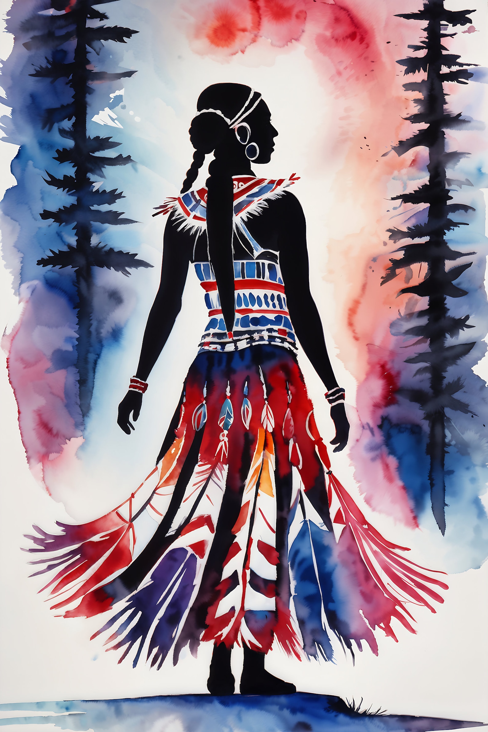 Set of 4 Ojibwe Jingle Dancers Watercolor Prints in Medicine Wheel ...