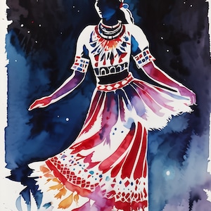 Set of 4 Ojibwe Jingle Dancers Watercolor Prints in Medicine Wheel ...