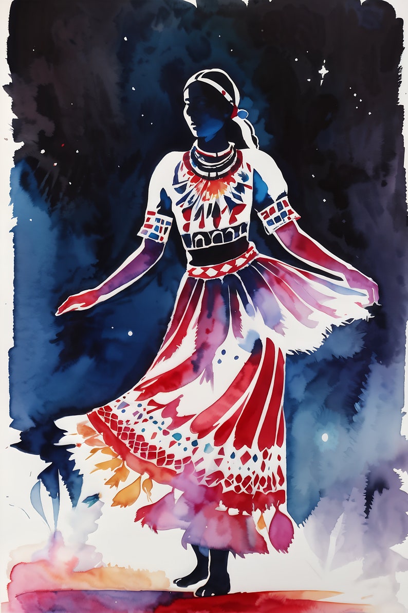 Set of 4 Ojibwe Jingle Dancers Watercolor Prints in Medicine Wheel ...