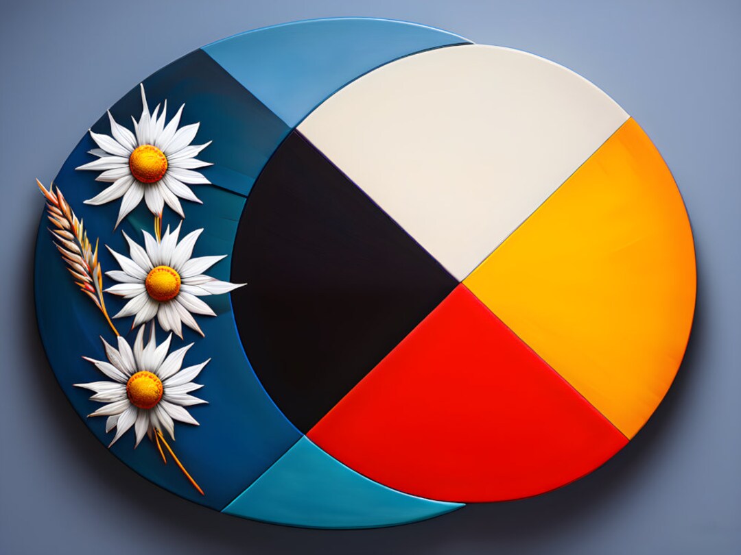 Indigenous Medicine Wheel Ojibwe Digital Print Colourful Floral Artwork ...