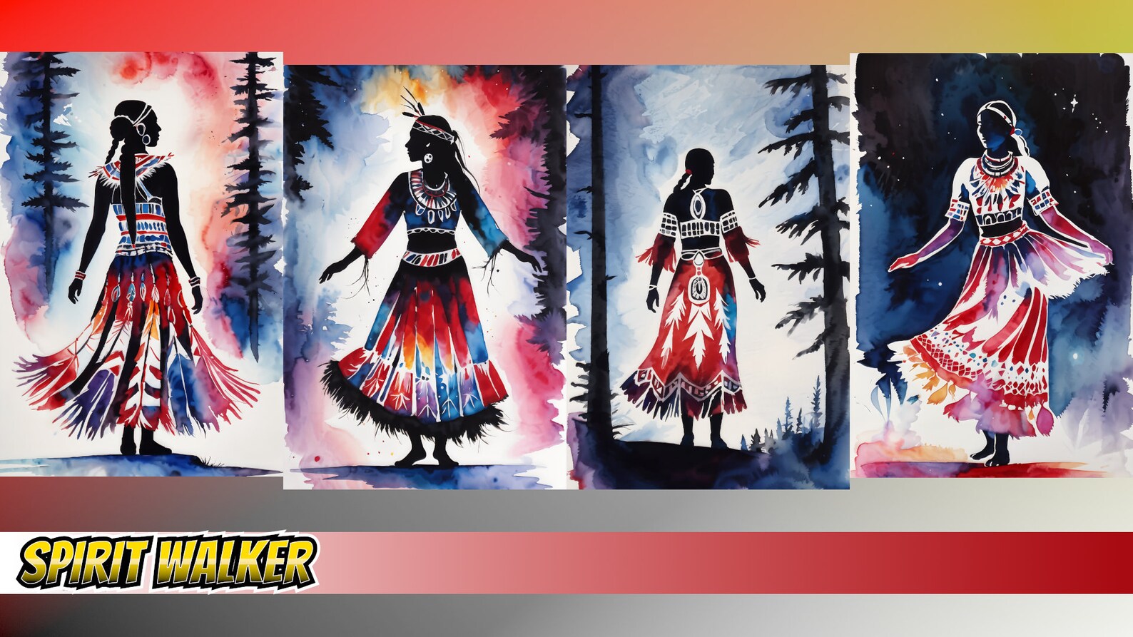 Set of 4 Ojibwe Jingle Dancers Watercolor Prints in Medicine Wheel ...