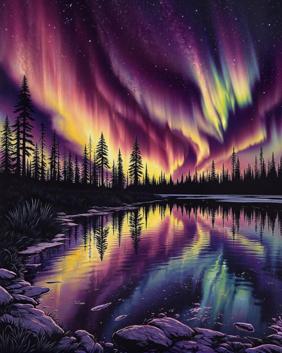 Northern Lights Art Print - Aurora Borealis Wall Art - Digital Download ...